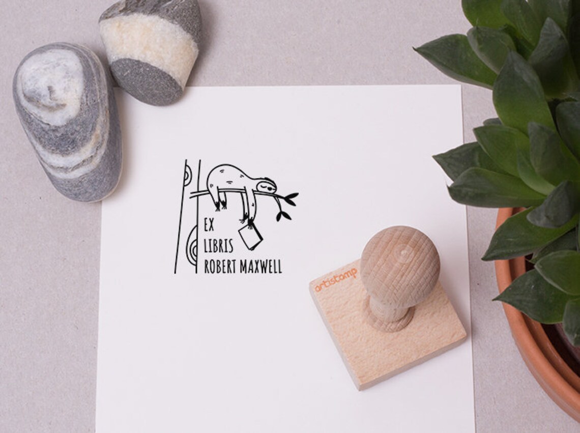 Sloth Ex Libri Stamp Wooden Name Stamp Without Ink Pad | Etsy