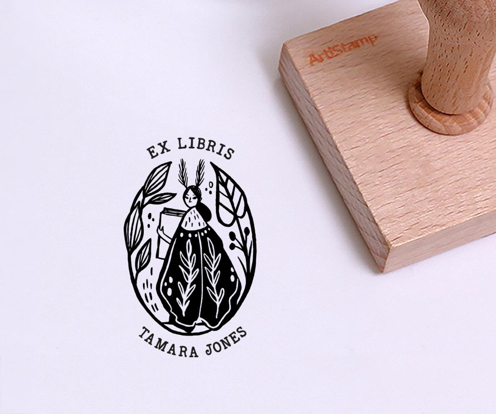 MOTH GIRL Ex Libris / Butterfly Rubber Stamp / Insect Personalized Book ...
