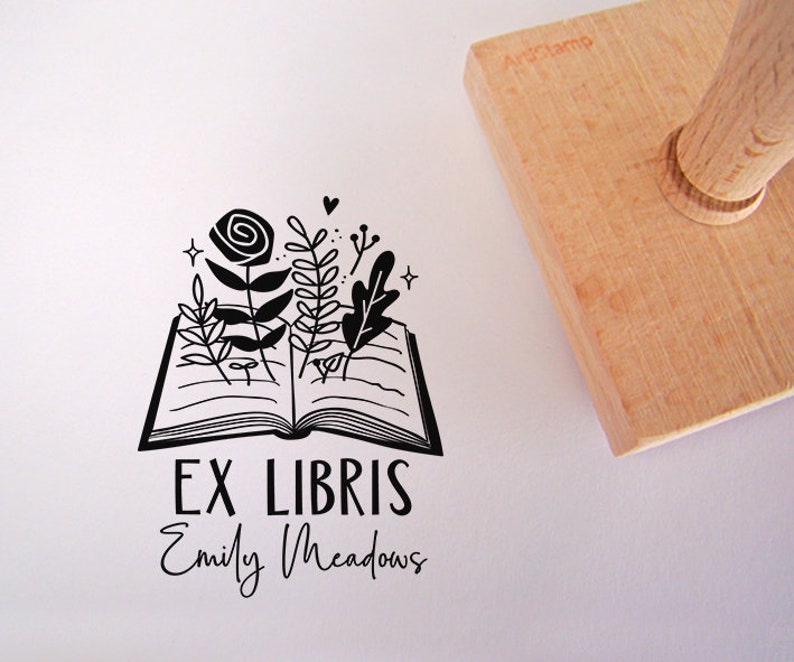 Flower Ex Libris / Personalized Rubber Stamp / Book Stamp / | Etsy