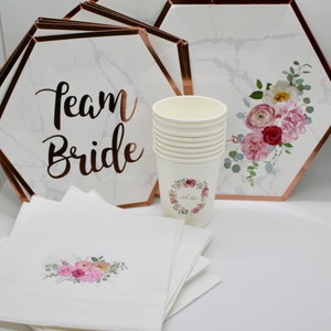 44 Piece Rose Gold Team Bride & Floral Paper Plate Set - Etsy
