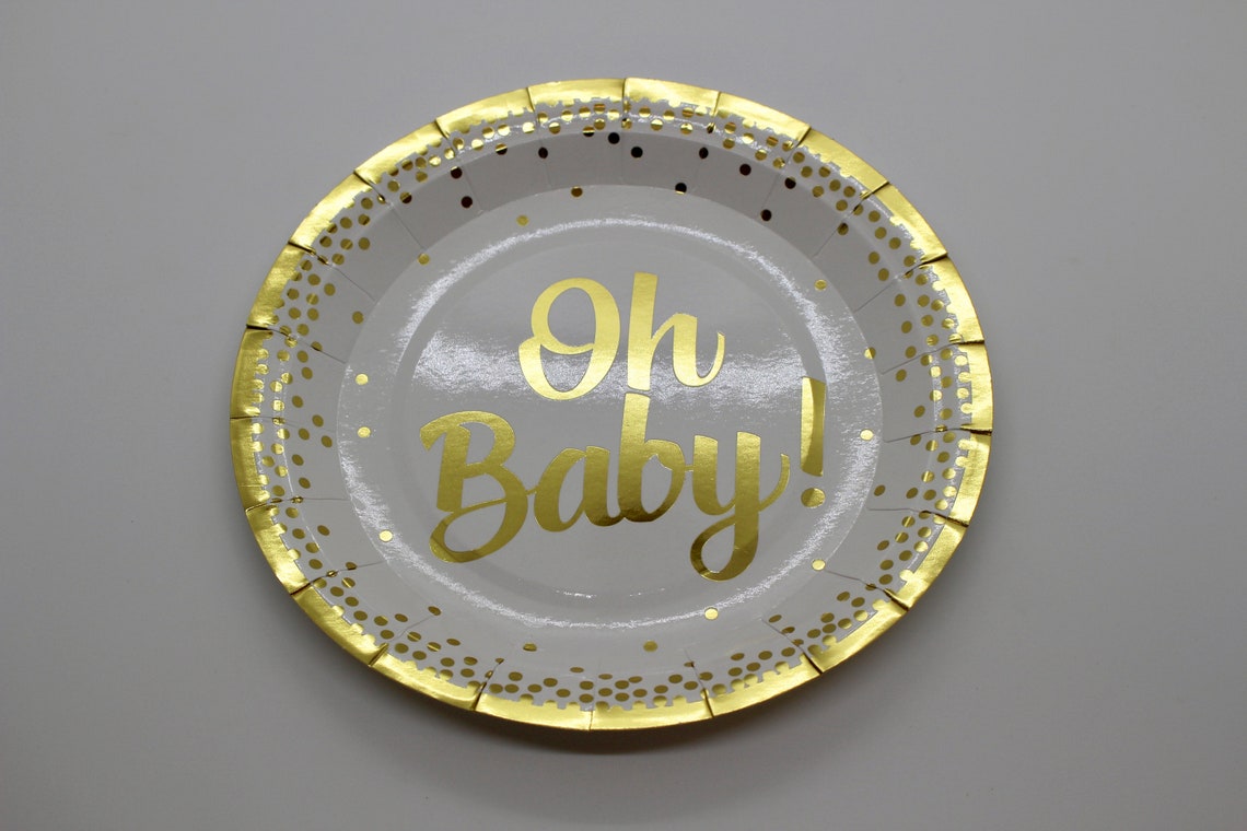 169 Piece Oh Baby Paper Plate Set \\ Oh Baby Plates \\ Gold Baby Plates ...