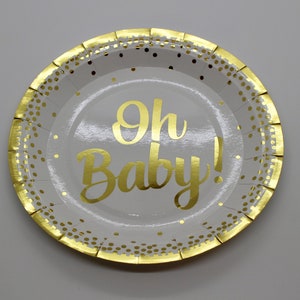 169 Piece Oh Baby Paper Plate Set \\ Oh Baby Plates \\ Gold Baby Plates ...