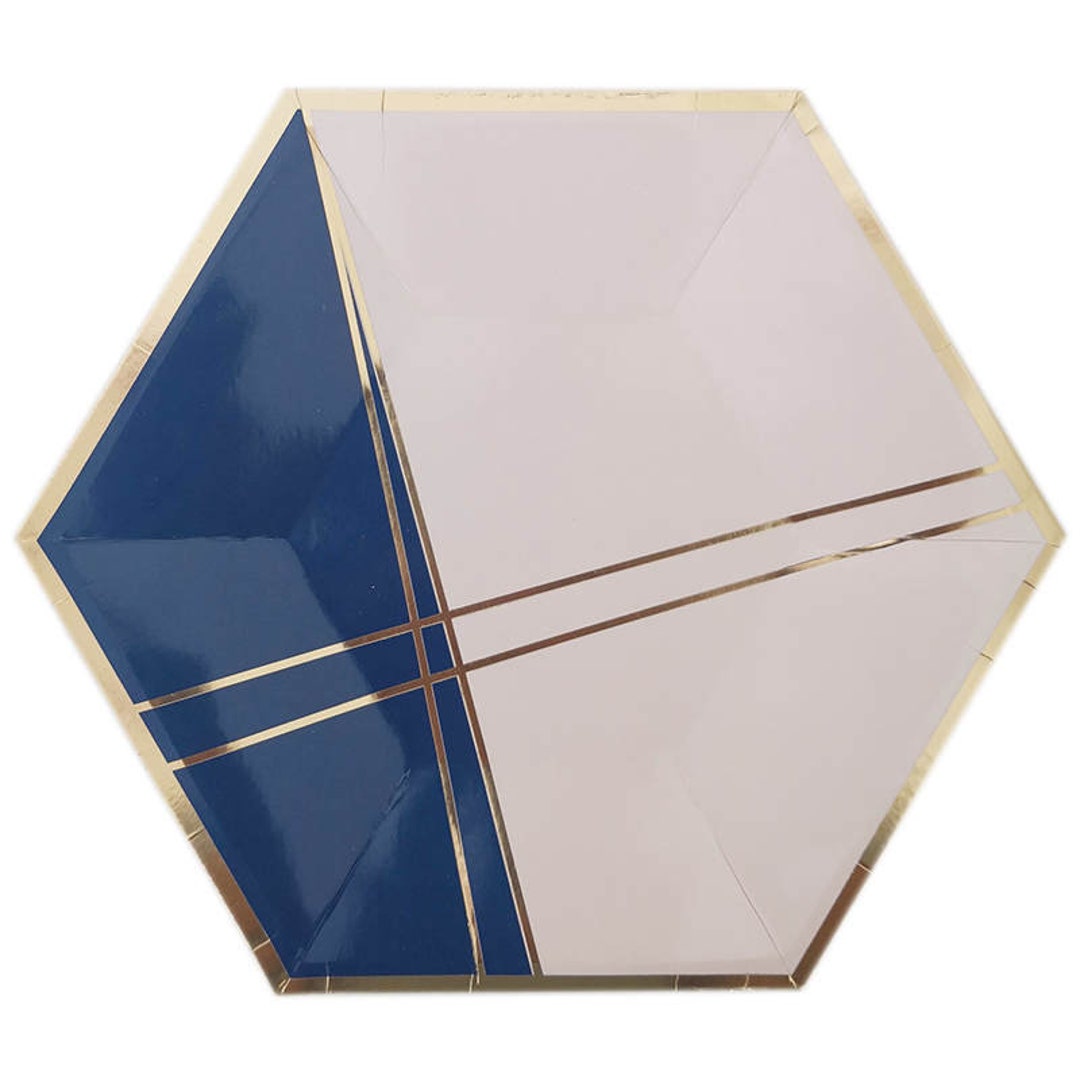 10" Hexagon Paper Plate - Navy & Pink - Set of 8 - Etsy