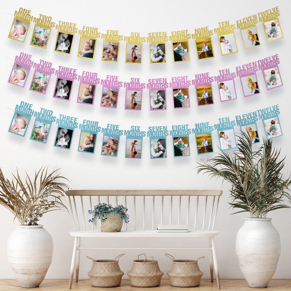 12 Month Birthday Banner - Blue, Pink & Gold by Your Party Box, LLC ...