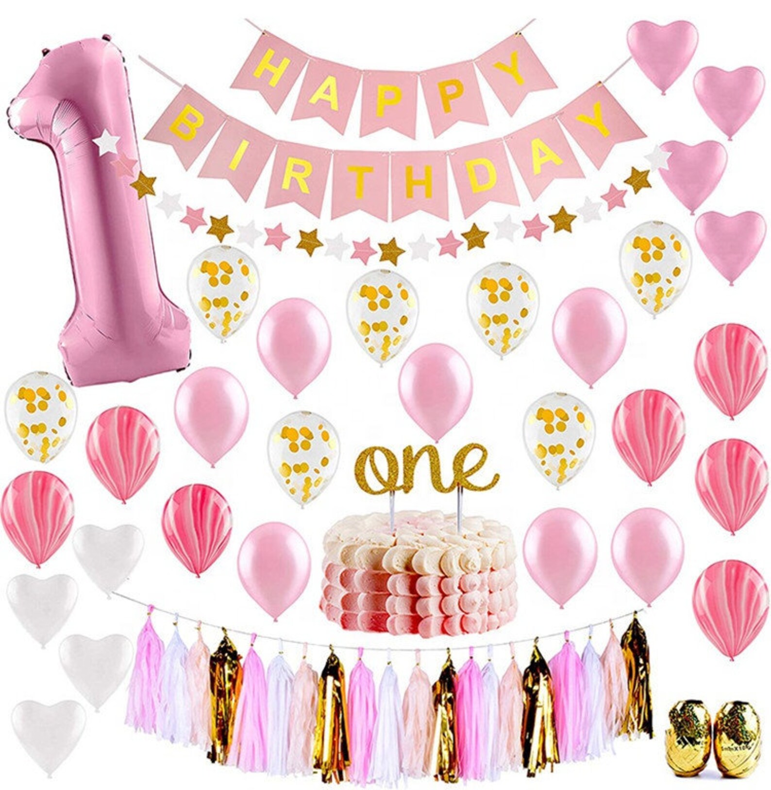 43 Piece Pink 1st Birthday Decoration Kit - Etsy