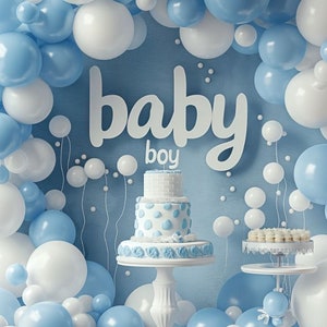 Pearl Baby Blue and White Balloon Garland Arch Kit, Boy Baby Shower ...