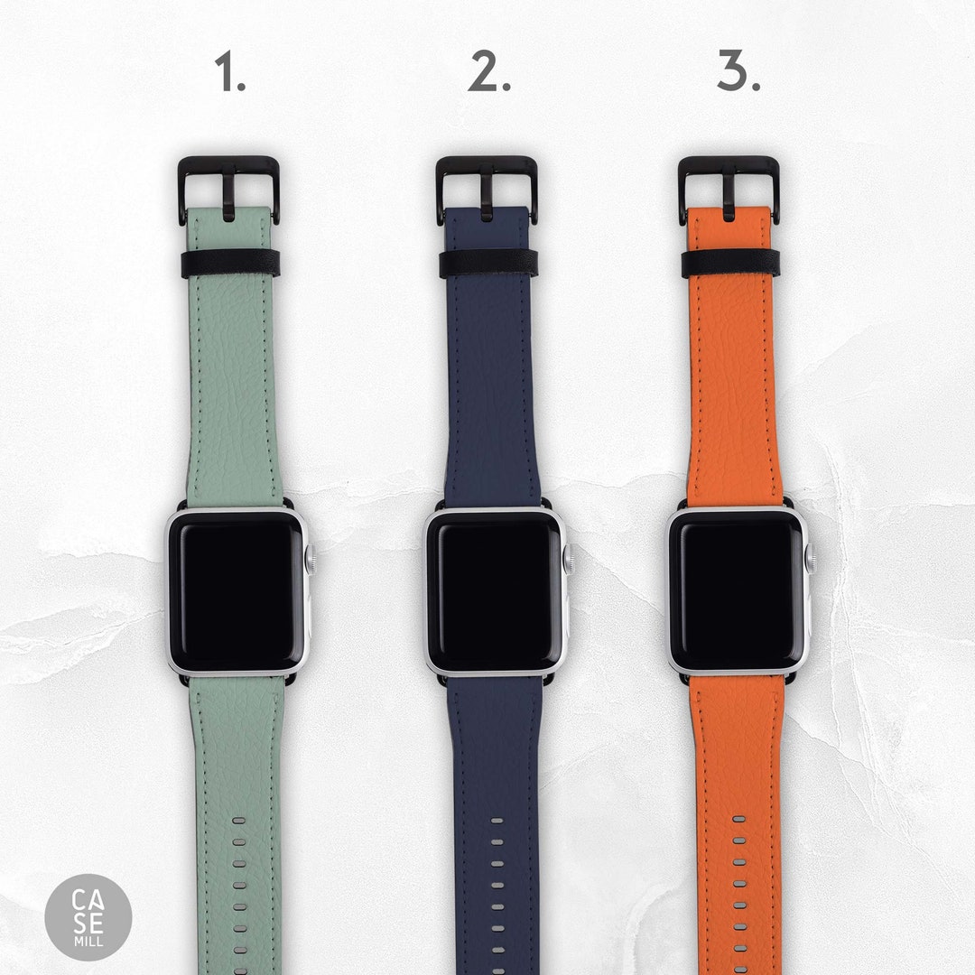 Block Colour Faux Leather Band for Apple Watch - Sizes 38mm 40mm 42mm ...