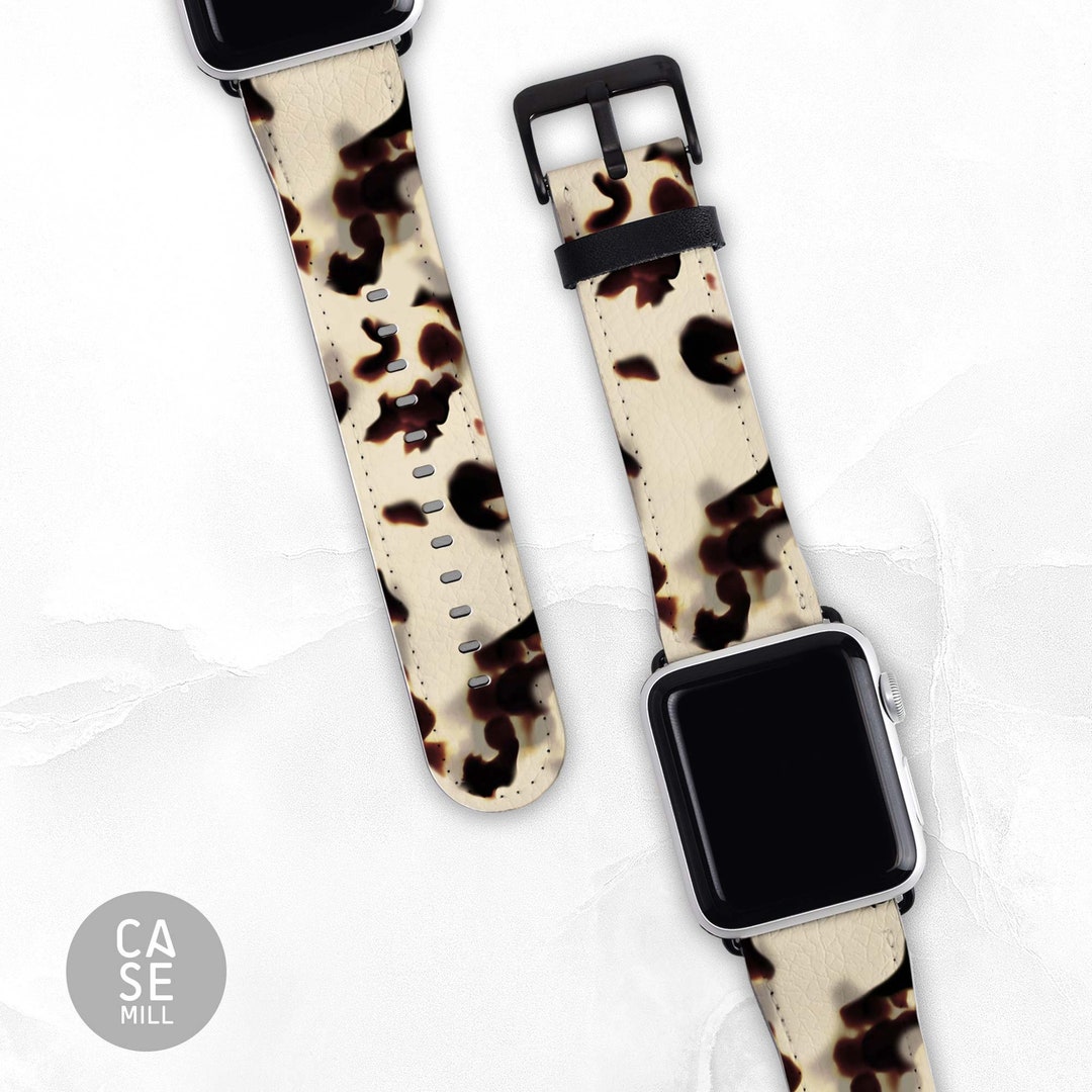 Tortoise Shell Faux Leather Band for Apple Watch - Sizes 38mm 40mm 42mm ...
