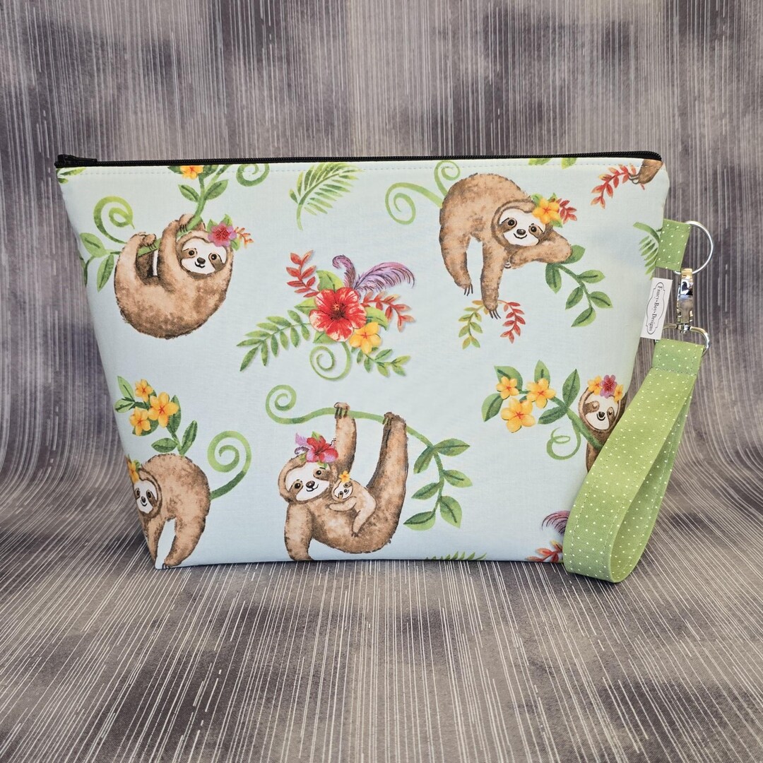 Hanging Sloths With Florals Medium Project Bag; Knitting Bag; Crochet ...