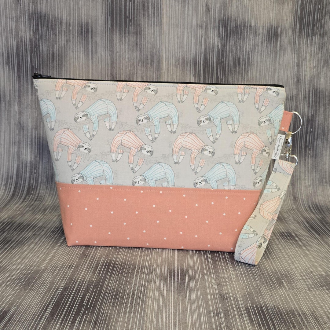 Sleepy Sloths in Pajamas Medium Project Bag; Knitting Bag; Crochet Bag ...