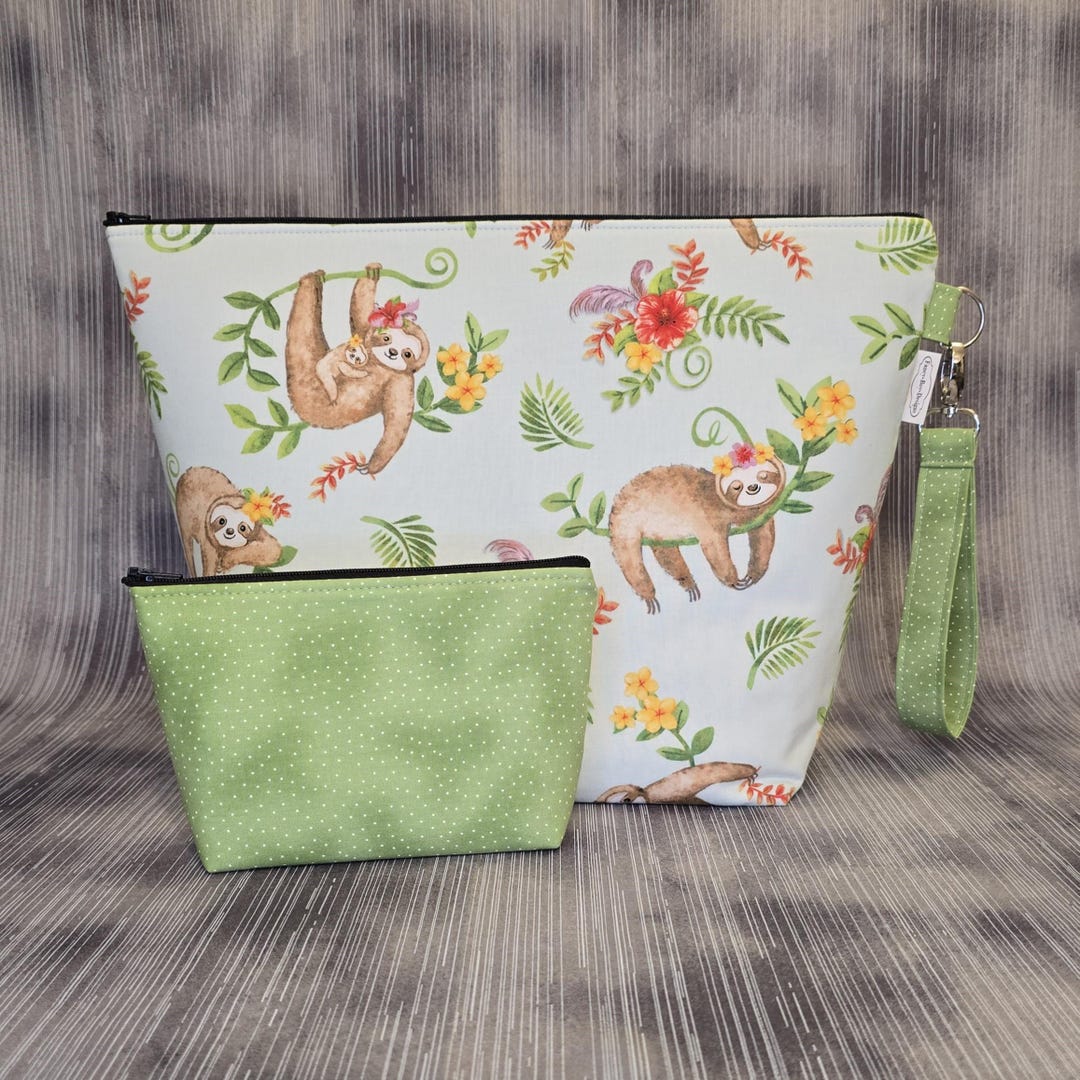 Large Sloths Hanging Around With Florals Project Bag; Knitting Bag ...