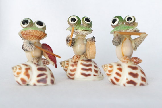 Vintage Trio of Shell Frogs Playing Musical Instruments 1970s | Etsy