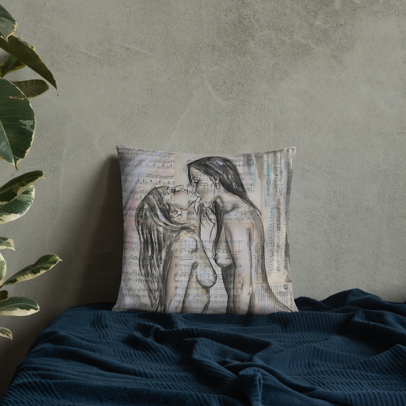 Romantic Lesbian Art Print Throw Pillow Lgbtq Home Decor Nude