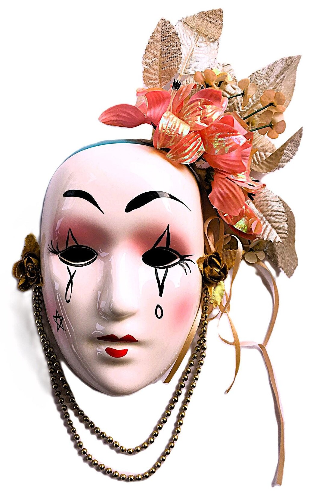 Vintage 1980's Porcelain Fancy Lady Mask Wall Hanging ~ Art Deco Mardi ...