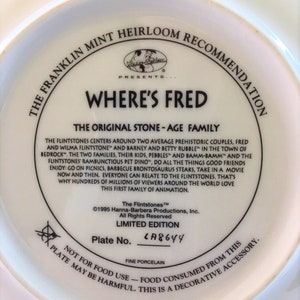 Vintage 1995 the Flintstones Collector Plate where's Fred the Franklin ...