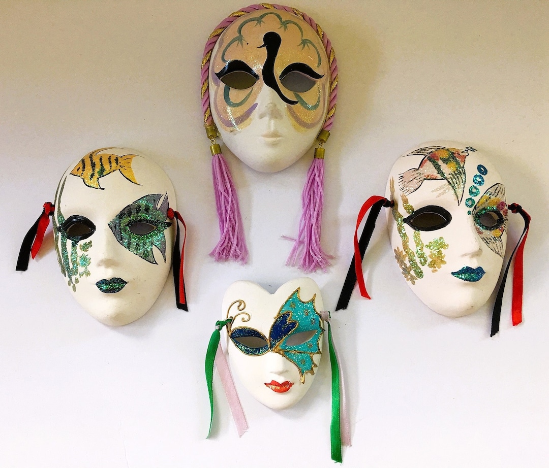 Vintage 1980s Set of 4 Porcelain Ceramic Face Mask Wall Hanging ~ Art ...