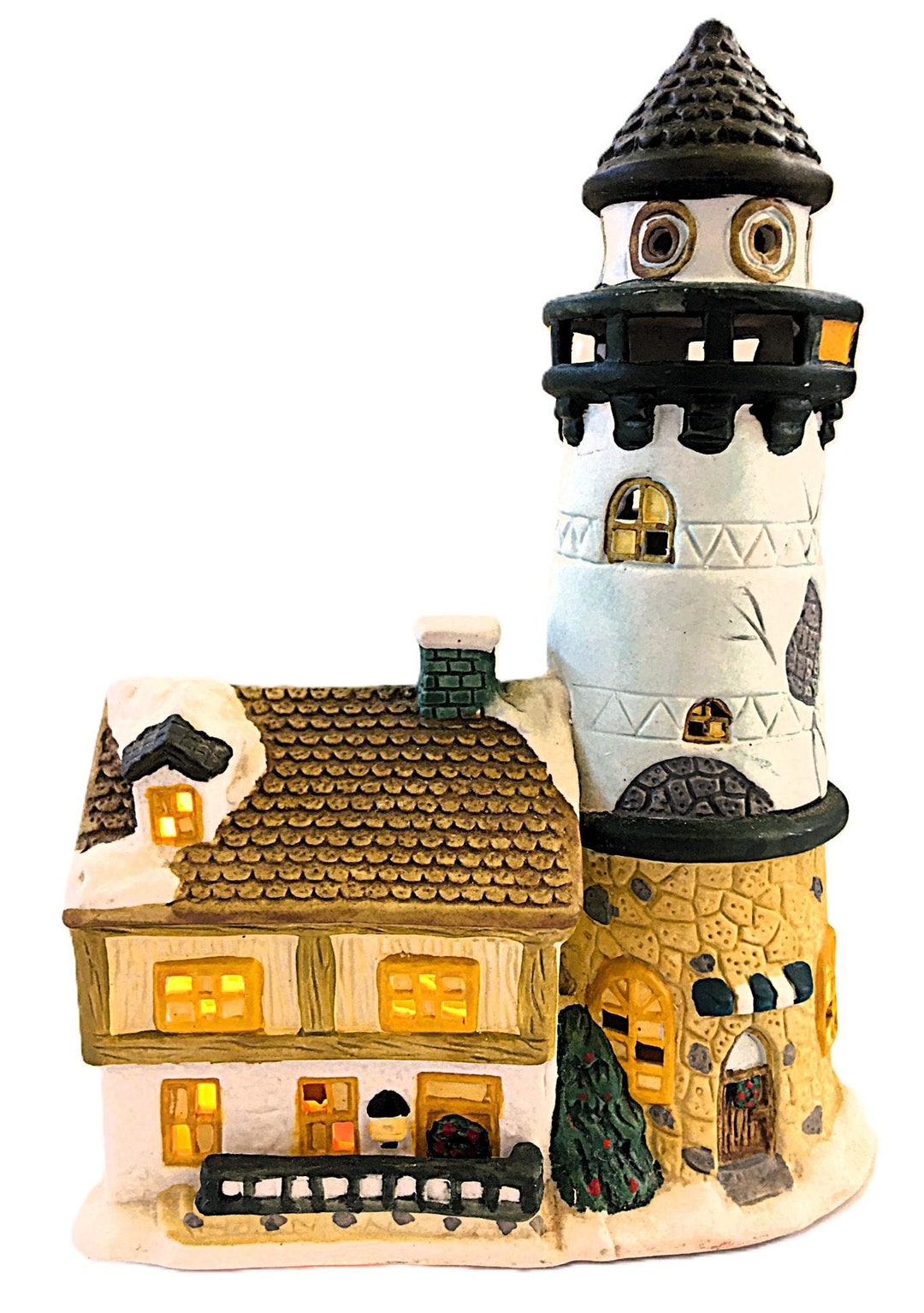 Rare Tudor Style Porcelain Illuminated Lighthouse Figurine ~ Vintage ...