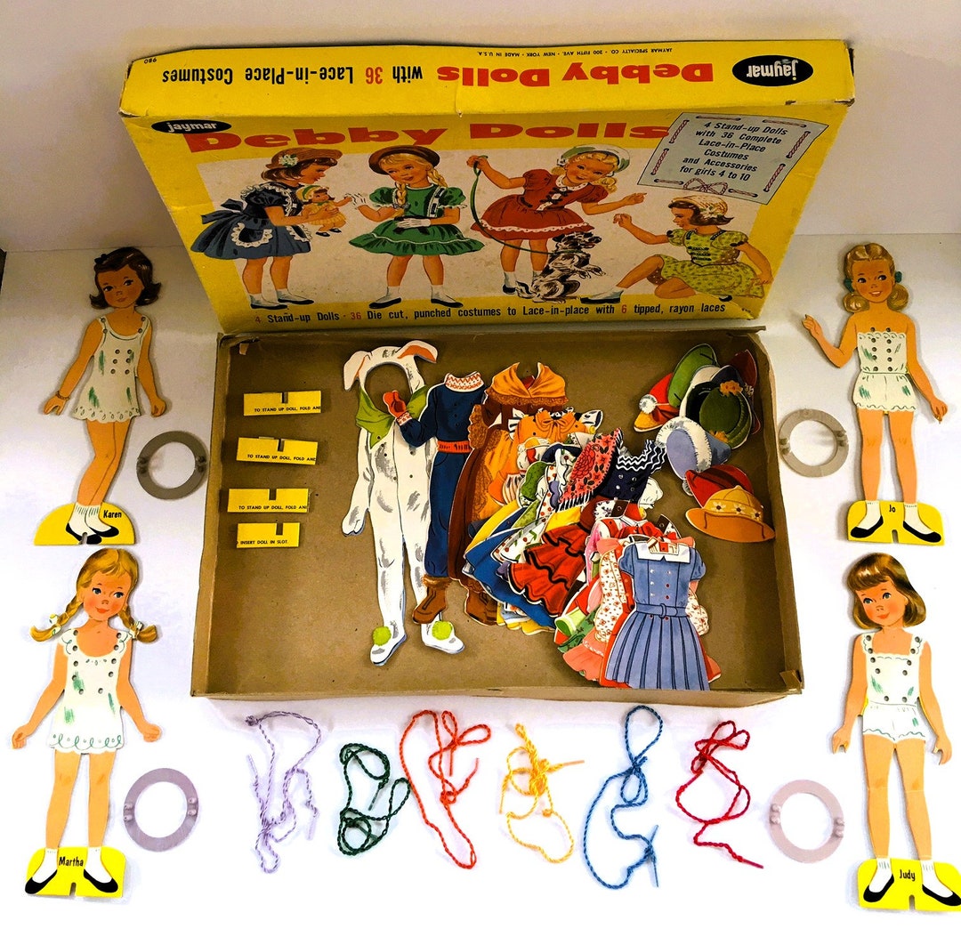 Vintage 1950's Debby Dolls Paper Dolls Jaymar #980 Cut Out in Box ~ 4 Young Girl Dolls 36 Lace ...