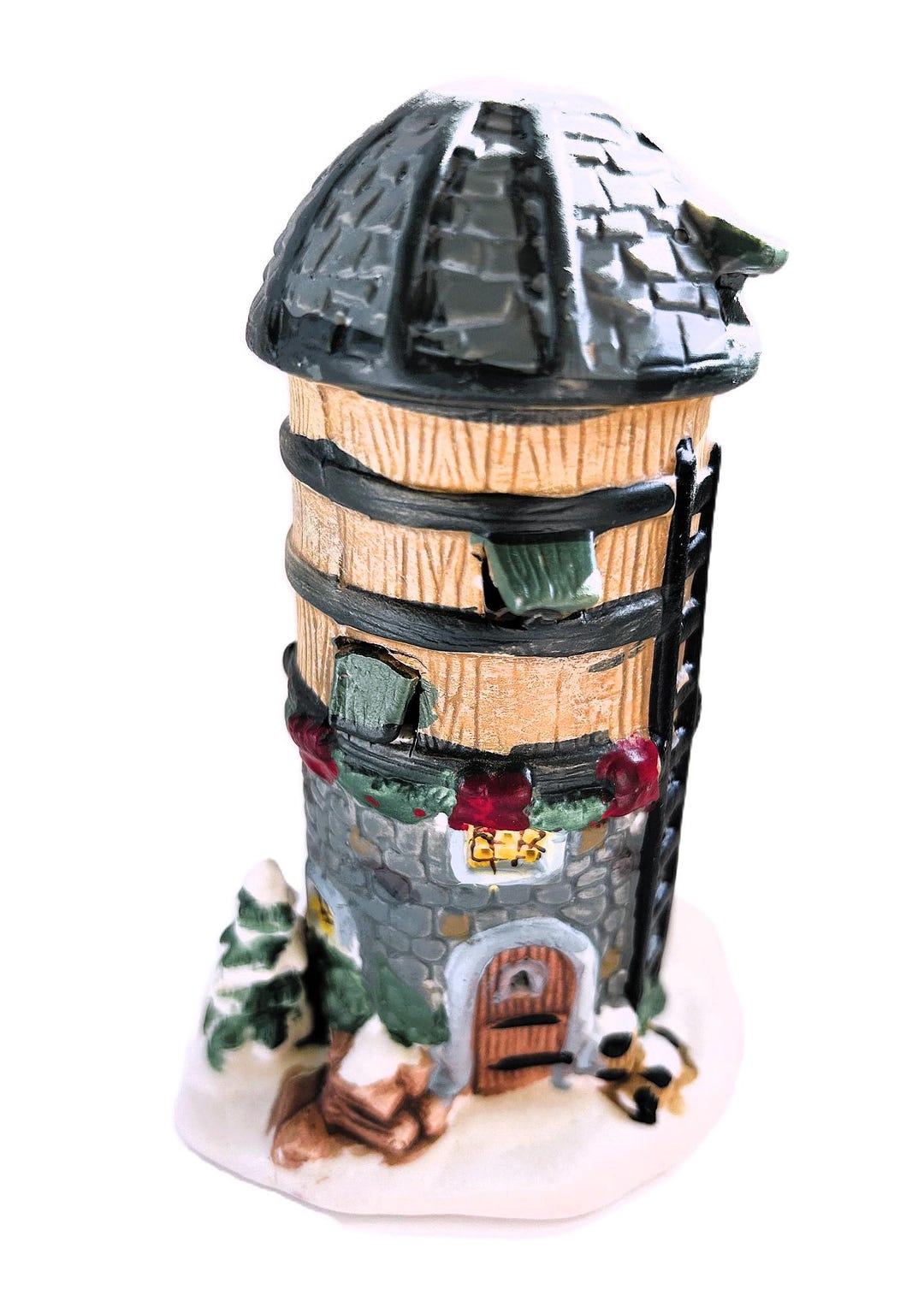 Vintage Porcelain Christmas Village Silo: Hand-painted Figurine ...