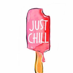 Vinyl Sticker Just Chill Laptop Water Bottle Watercolor Pink Yellow ...