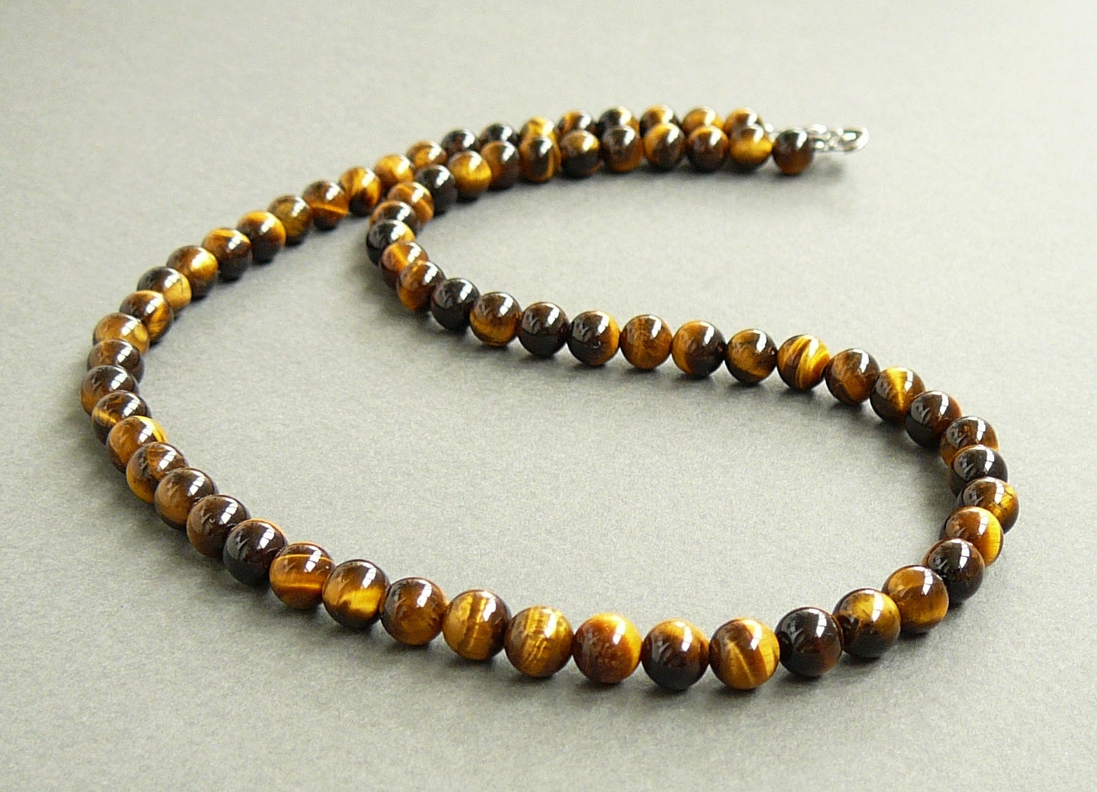 Tiger Eye Necklace 6mm Genuine Tigers Eye Beaded Necklace for | Etsy