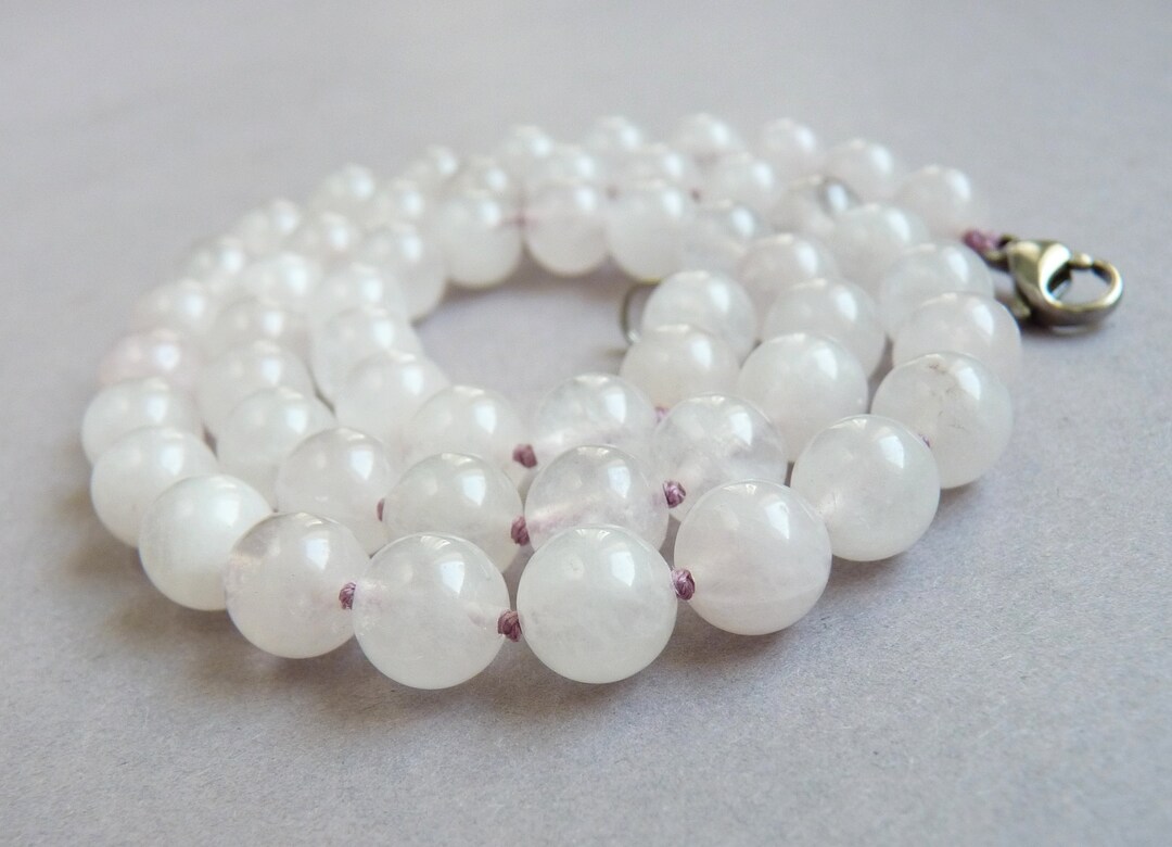 Rose Quartz Beaded Necklace, 8mm Natural Gemstone Necklace, Rose Quartz ...