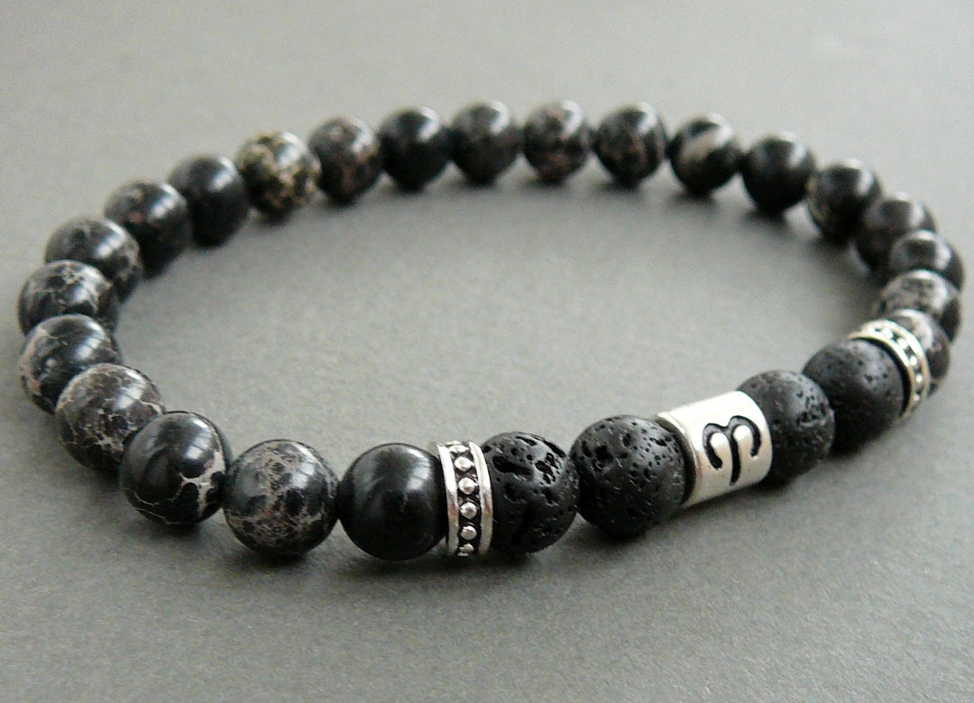 Aries Bracelet Men, Zodiac Bead Bracelet, Black Lava Regalite Bracelet ...
