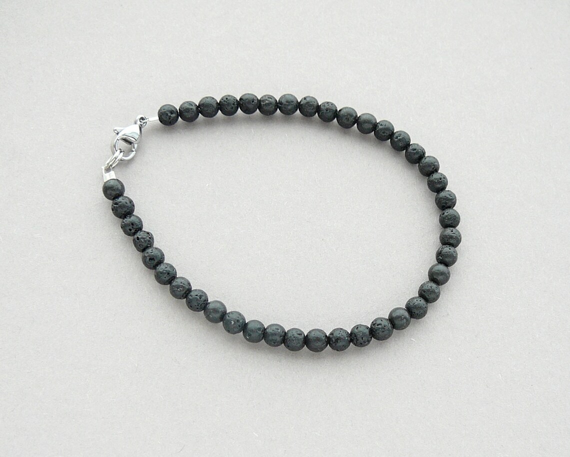 Black Lava Bracelet for Men 4mm Lava Rock Bracelet Mens | Etsy