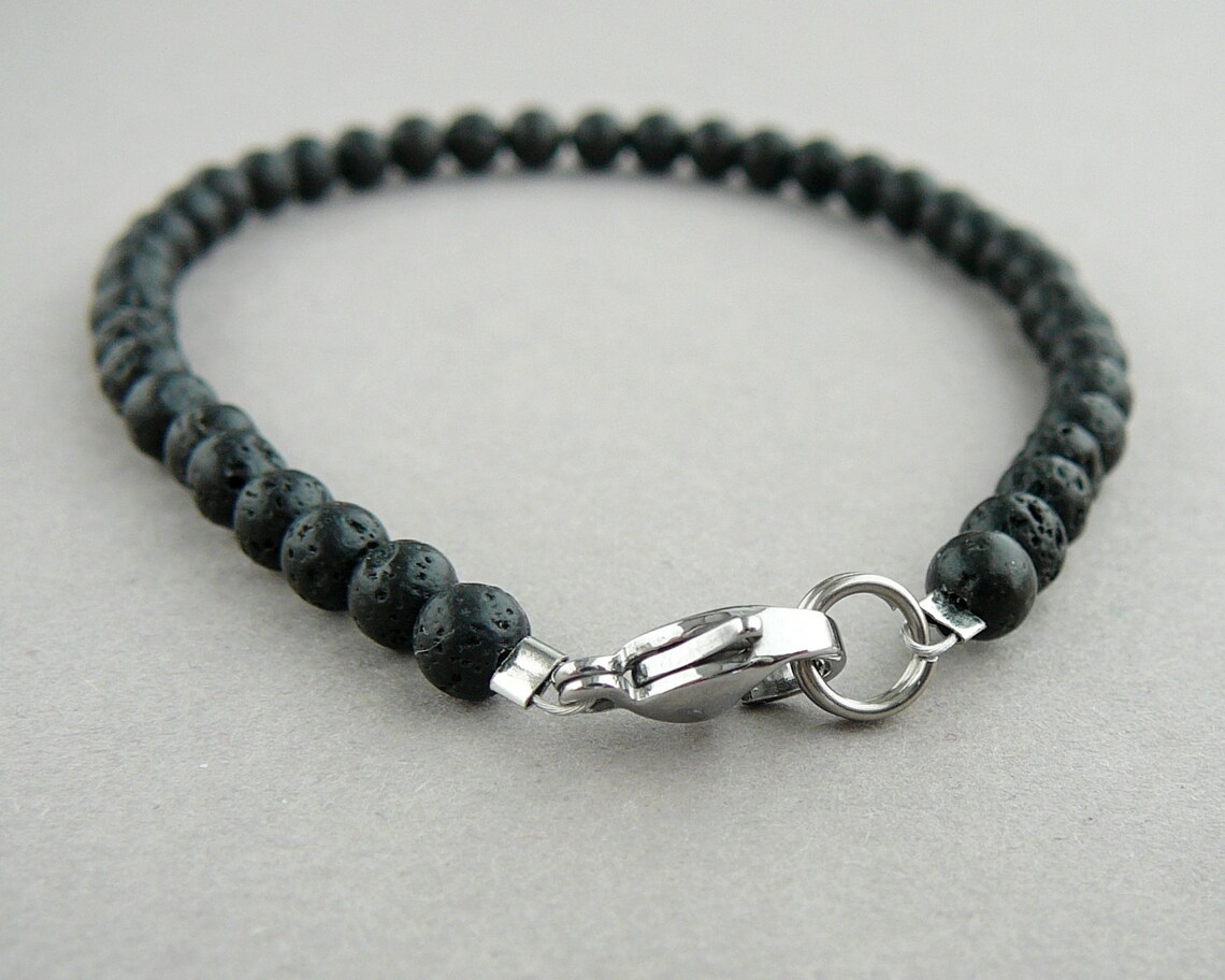 Black Lava Bracelet for Men 4mm Lava Rock Bracelet Mens | Etsy