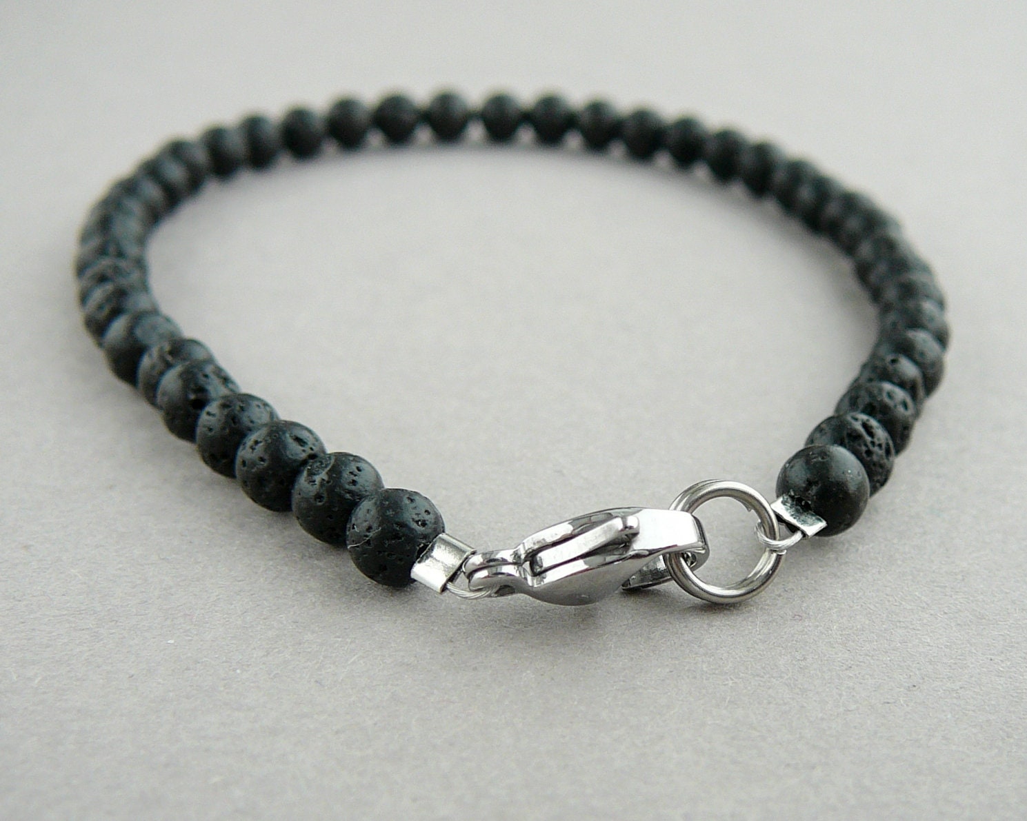 Black Lava Bracelet for Men 4mm Lava Rock Bracelet Mens | Etsy