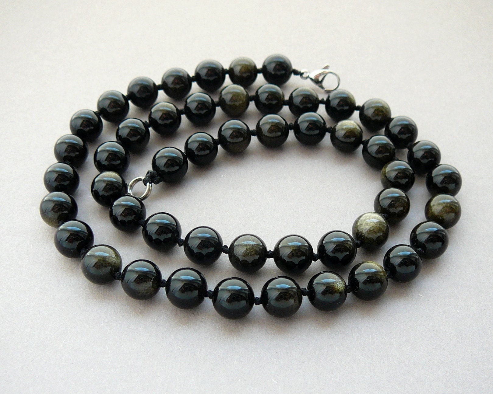 Obsidian Bead Necklace Men's Obsidian Choker Natural - Etsy