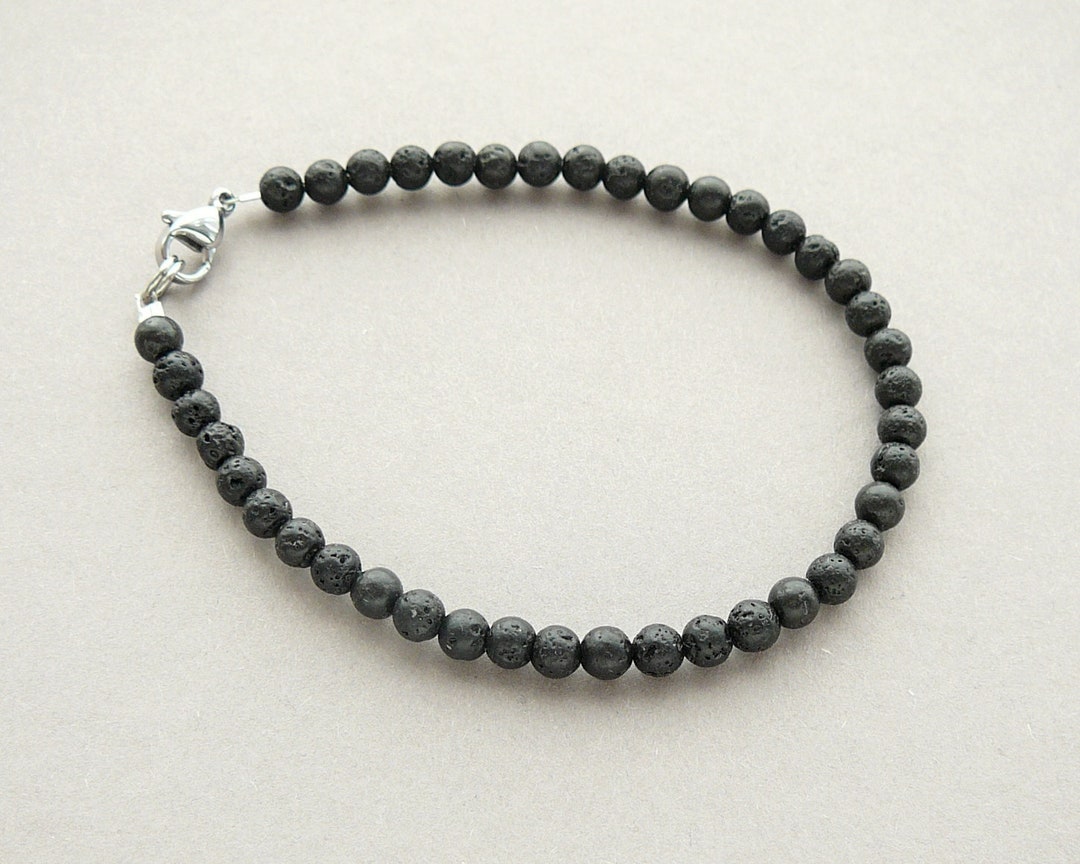 Black Lava Bracelet for Men, 4mm Lava Rock Bracelet, Mens Beaded ...