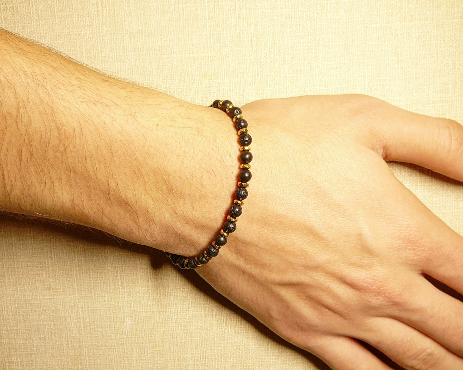 Black Lava Bracelet for Men 4mm Lava Rock Bracelet Mens | Etsy