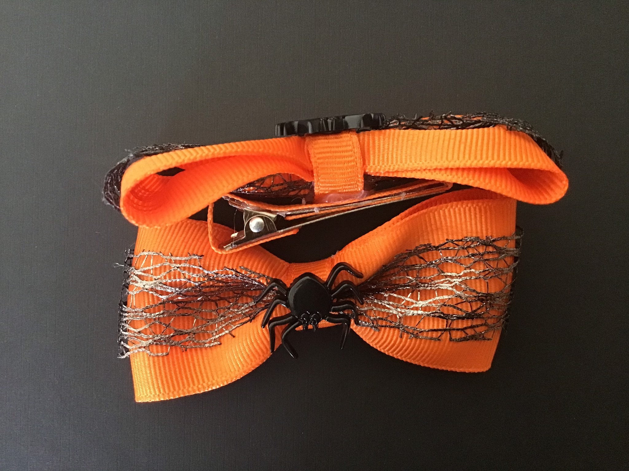 Orange and Black Spiderweb With Spider Halloween Hair Bow Pair - Etsy