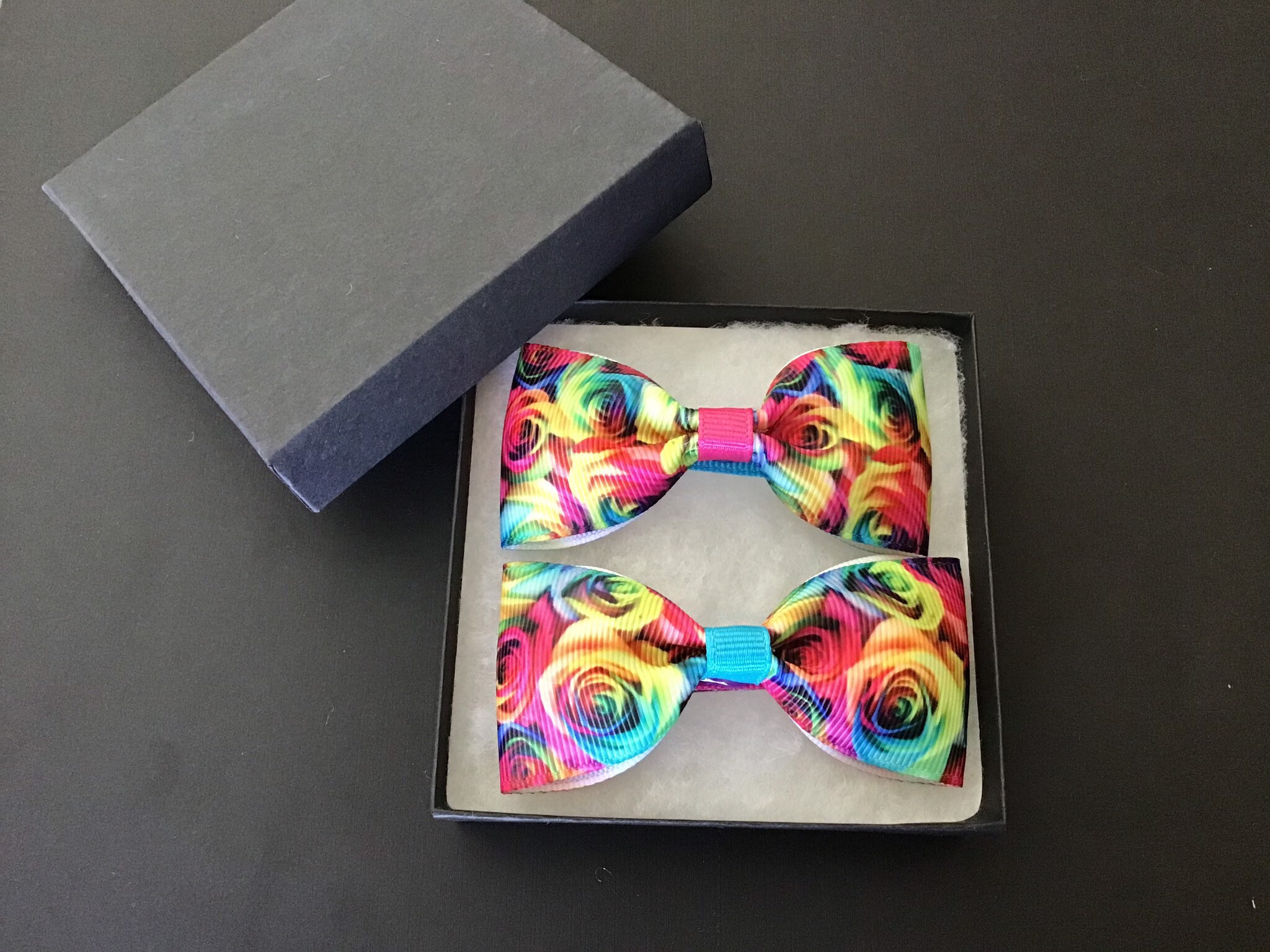Brightly Colored Rainbow Roses Hair Bow Pair - Etsy