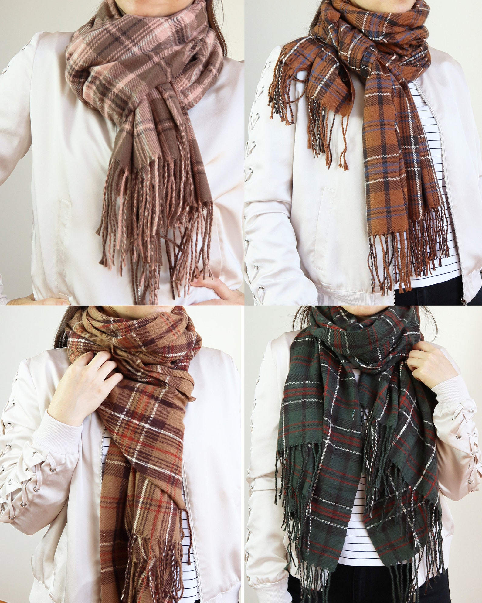 Women's Fashion Plaid Scarf With Tassels Winter Plaid - Etsy