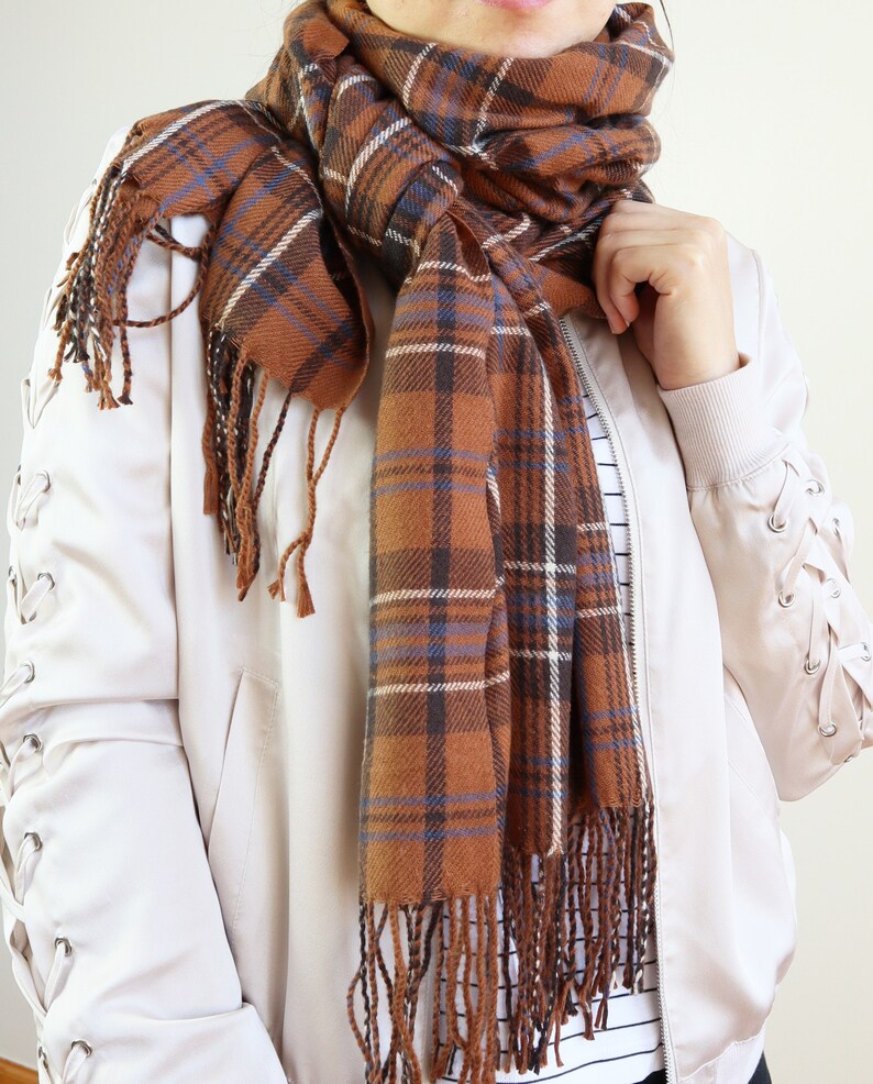 Women's Fashion Plaid Scarf With Tassels Winter Plaid - Etsy