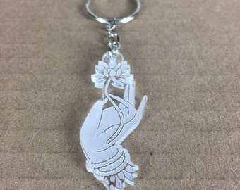 Laser Cut Wooden Keychain Lotus Flower Keychain Engraved Keychain ...