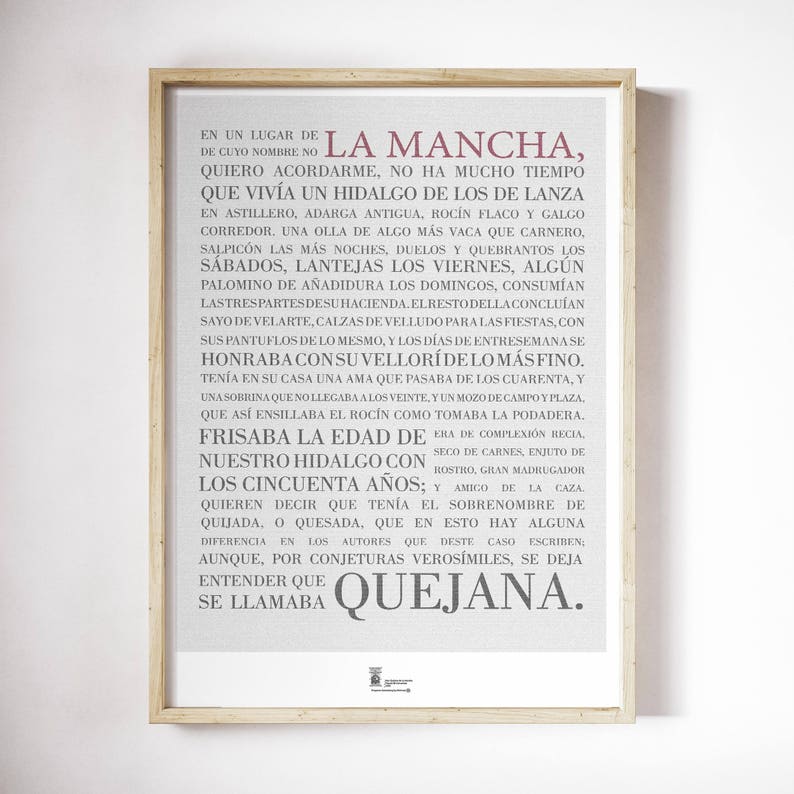 Don Quixote De La Mancha. Complete Book in a Single Poster. 61 Cm X 91 ...