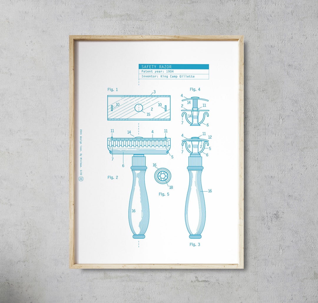 Gillette Safety Razor. Patent. Poster - Print Icon Design Industrial ...