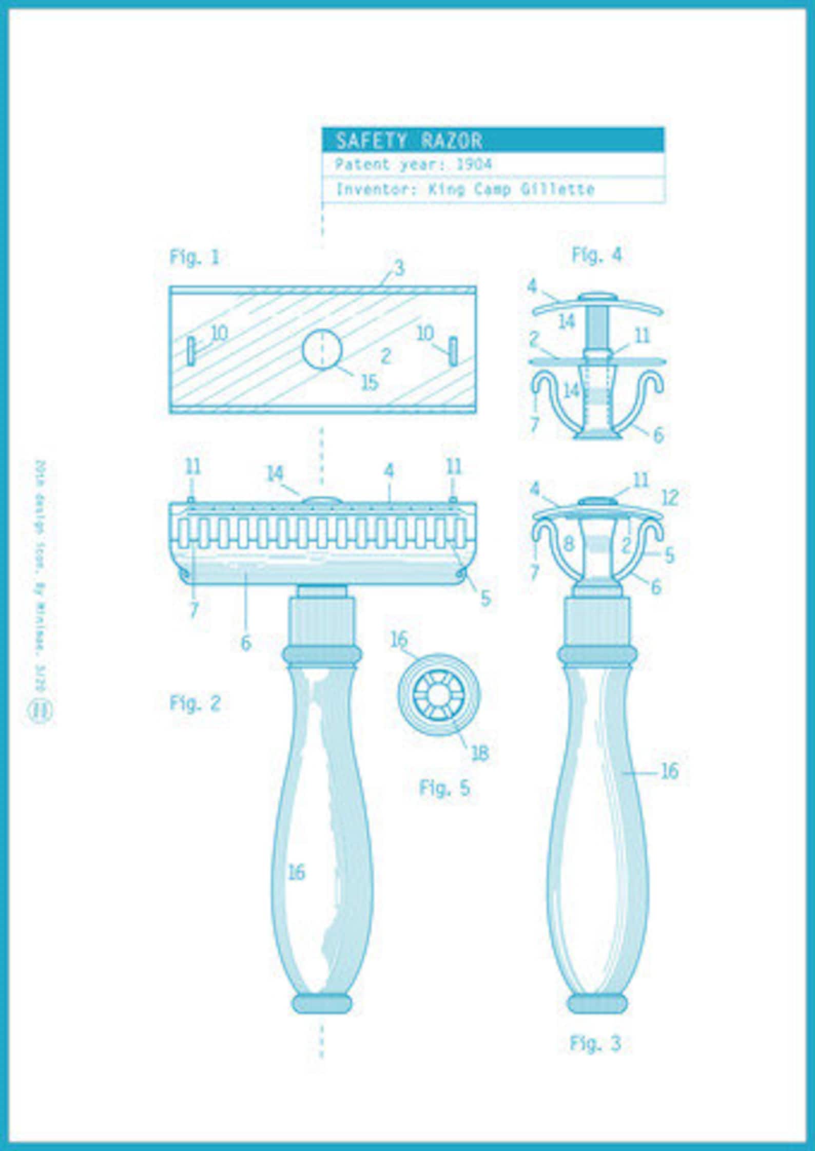 Gillette Safety Razor. Patent. Poster - Print Icon Design Industrial ...