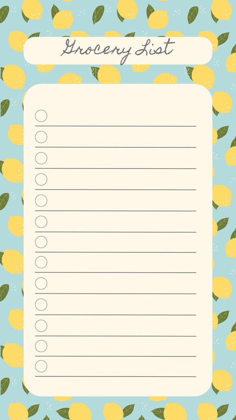 Printable Grocery List, Printable Shopping List, Lemon Shopping List ...