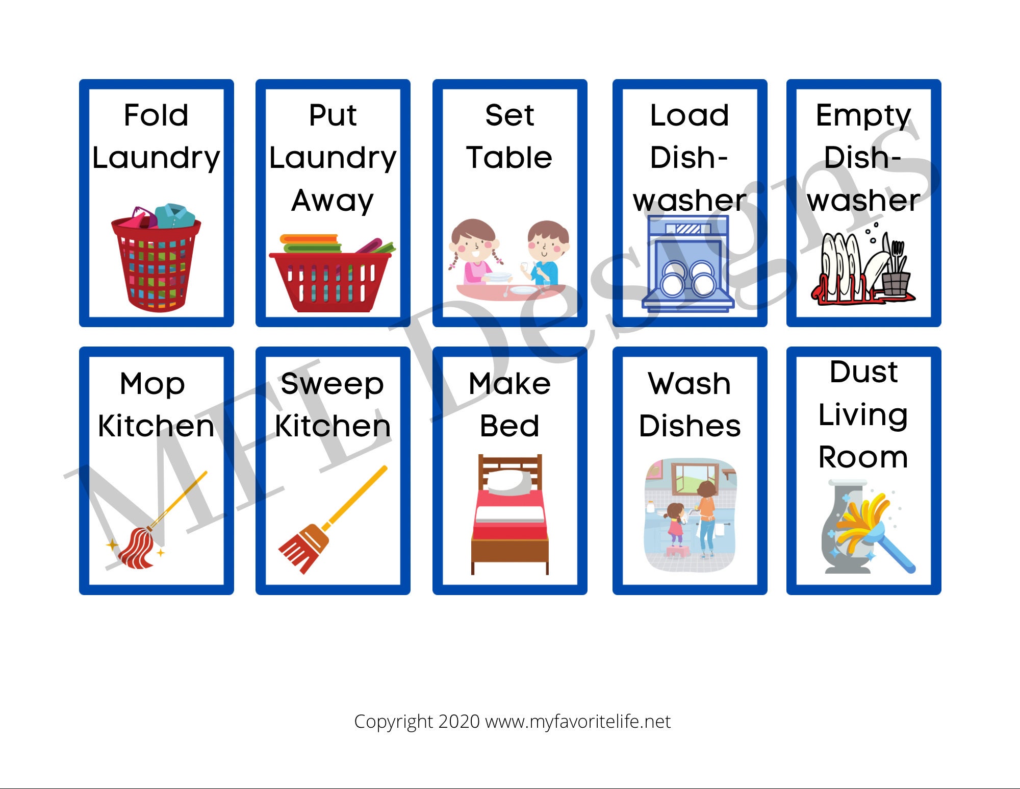 Printable Illustrated Chore Chart for Kids, Chore Chart Template, Daily ...