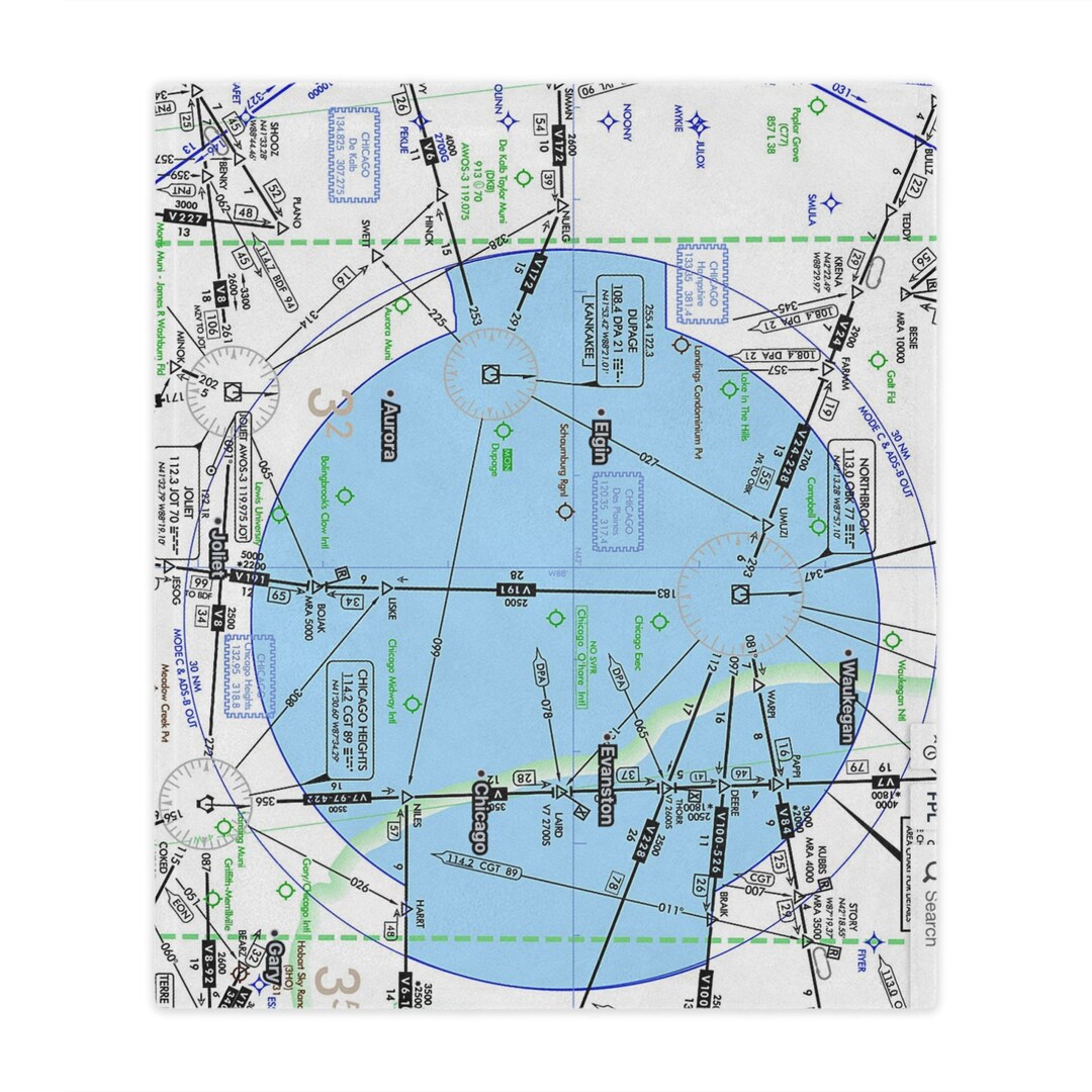 Chicago, IL KORD IFR Sectional Blanket Gift for Pilot Aeronautical ...