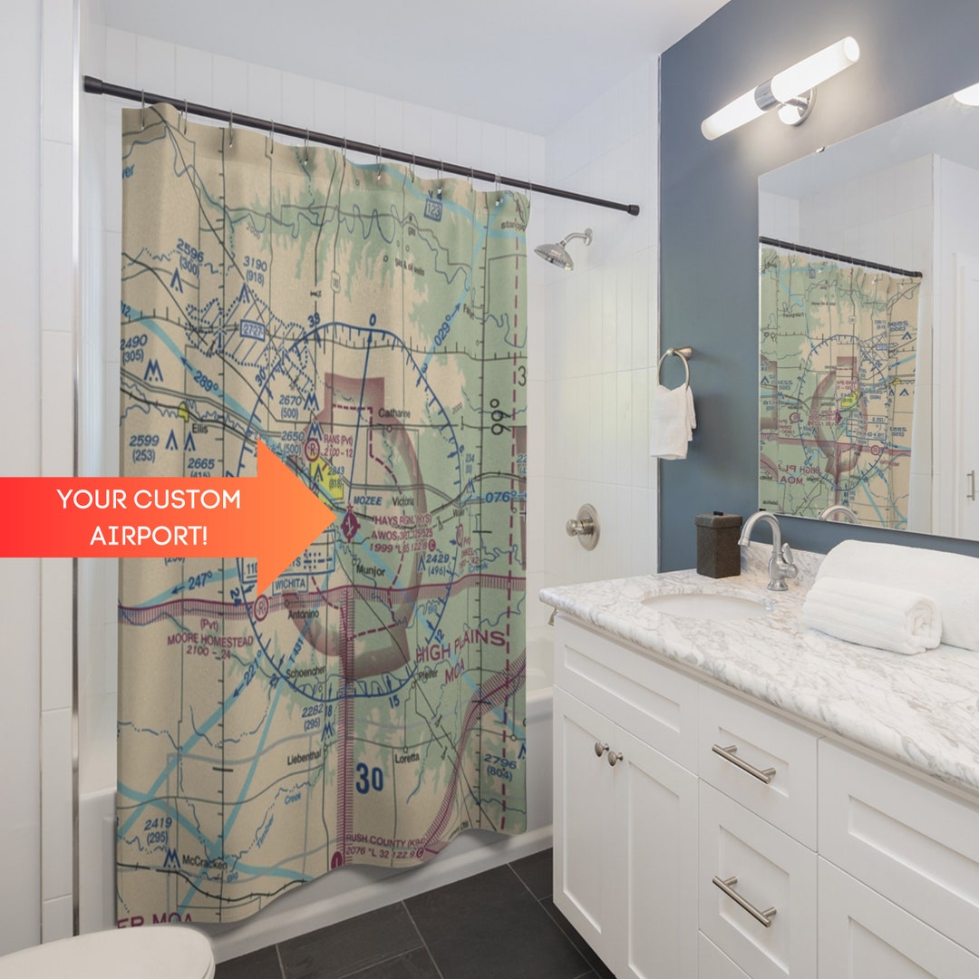 Custom Aviation Sectional Shower Curtain | Gift for Pilot | Airplane ...