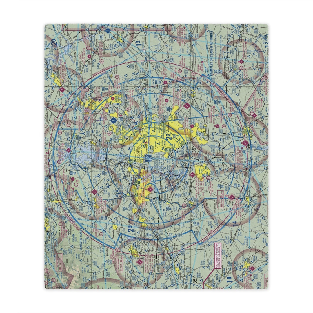 Charlotte, NC KCLT Sectional Blanket Gift for Pilot Aeronautical Chart ...