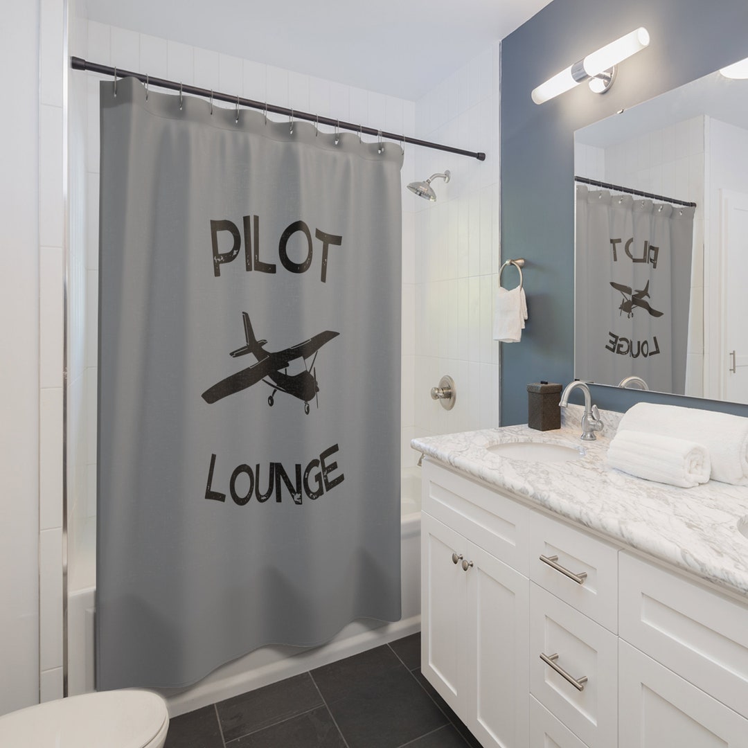 Pilot Lounge Shower Curtain | Gift for Pilot | Airplane Housewarming ...