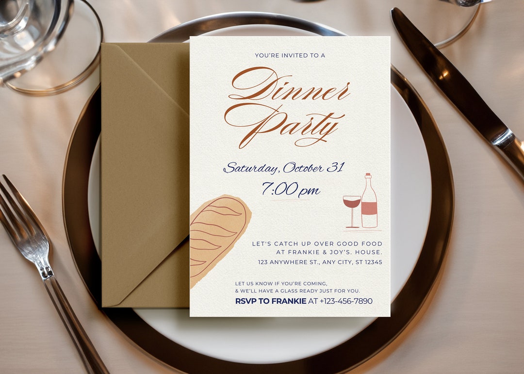 Editable Dinner Party Invitation | Canva Template | Elegant & Classic ...
