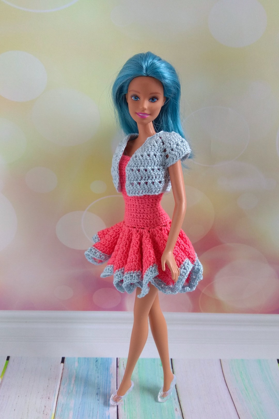 Brb Doll Pink Dress Jaket Handmade 12 Inch Doll Clothing Crochet Set 1/ ...