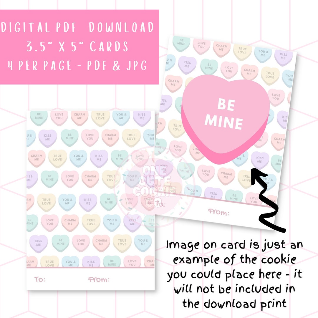 Conversation Hearts Cookie Card - Candy Hearts Cookies 3.5"x5 ...